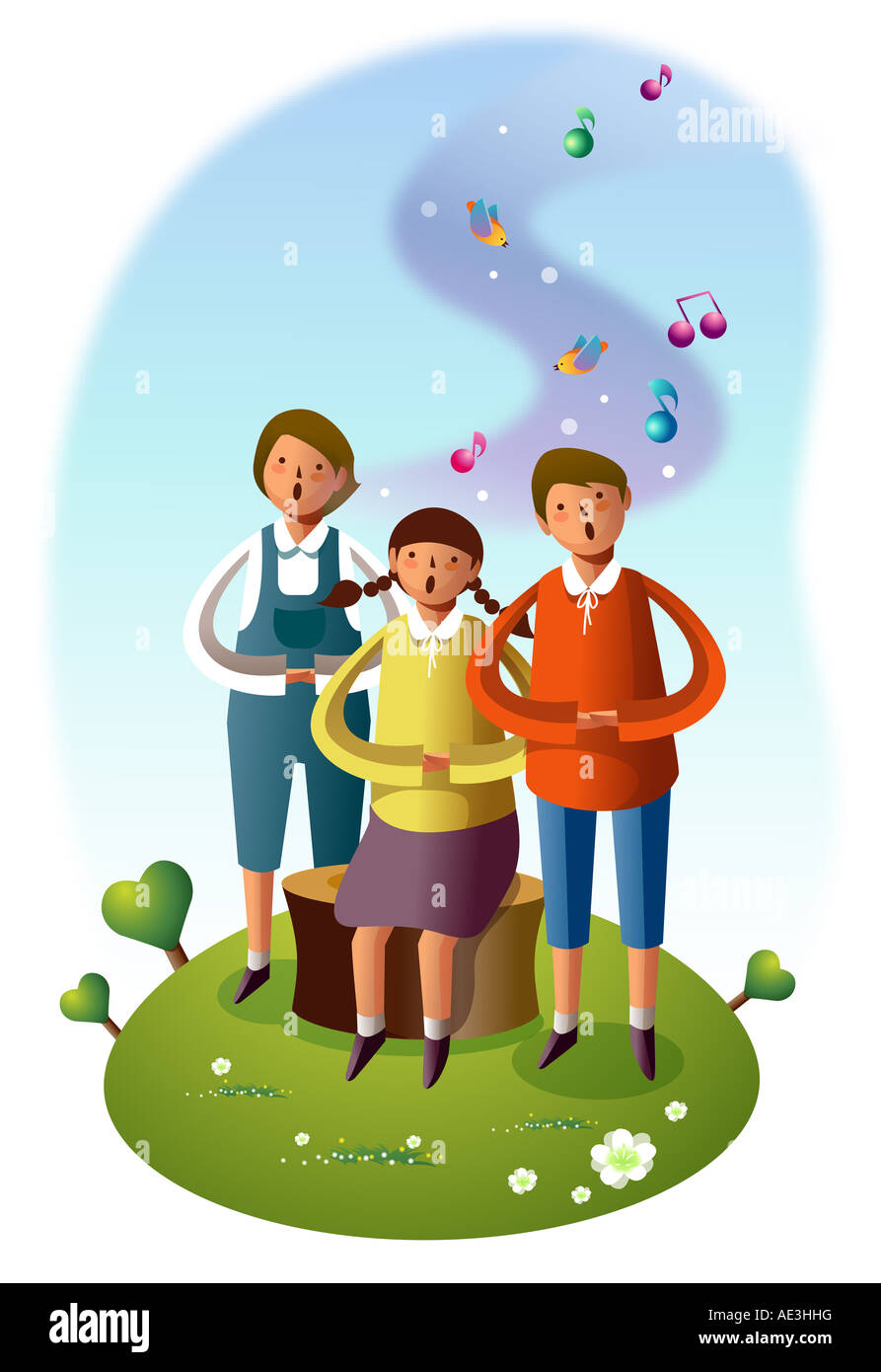 Girl with two boys singing Stock Photo - Alamy Girl with two boys singing Stock Photo - Alamy