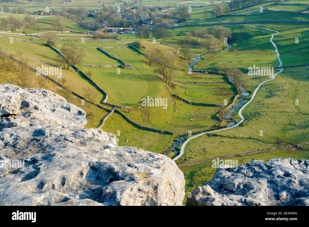 View from the top of Malham Cove Yorkshire Dales UK Stock Photo - Alamy