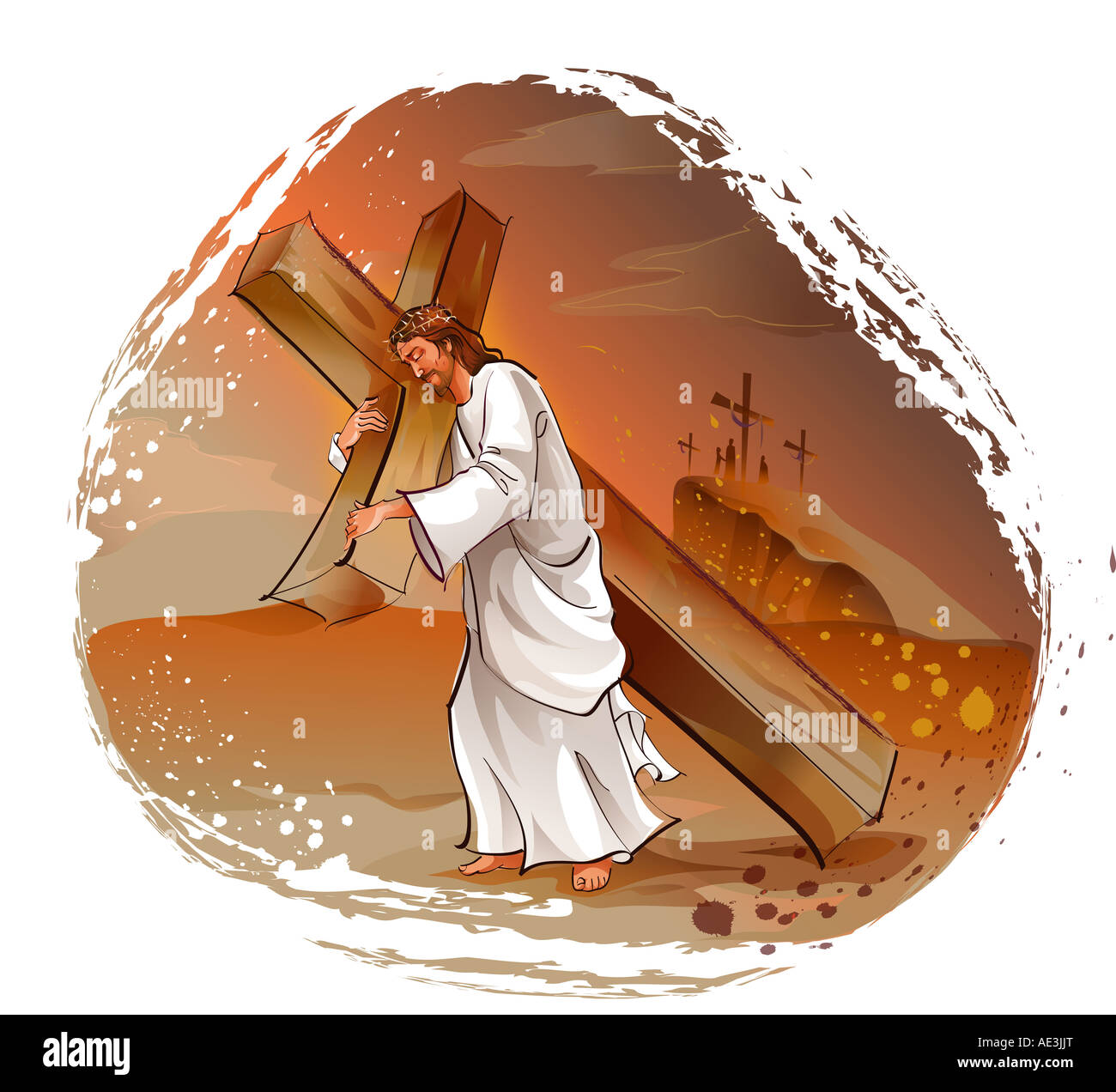 Jesus Christ carrying a crucifix on his shoulders Stock Photo - Alamy