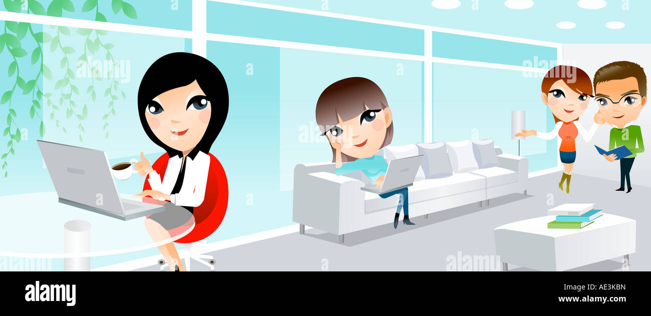 Four office workers working in an office Stock Photo - Alamy