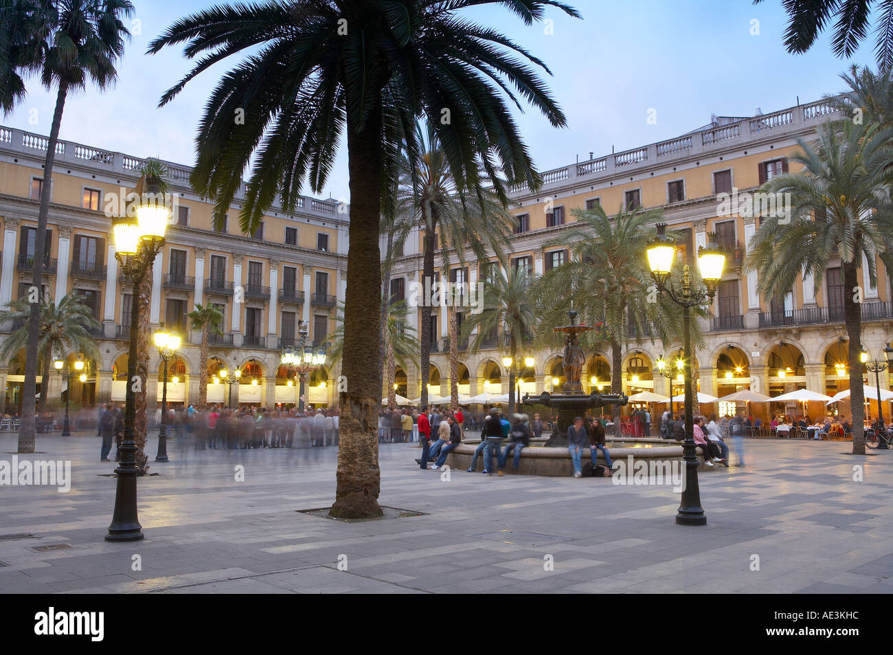 Placa Real at dusk the Barri Gotic Old Town Barcelona Spain Stock Photo ...