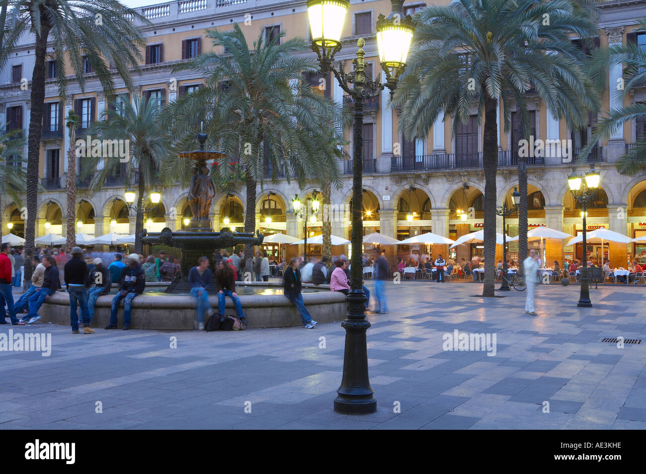 Placa Real at dusk the Barri Gotic Old Town Barcelona Spain Stock Photo ...