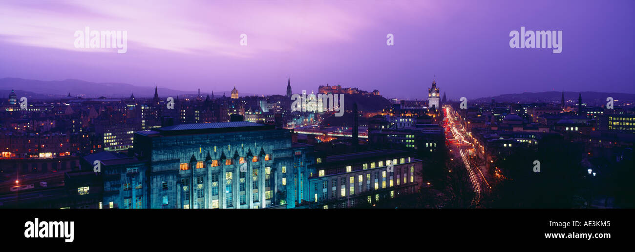 Edinburgh city skyline and Princess Street at night Scotland UK Stock ...