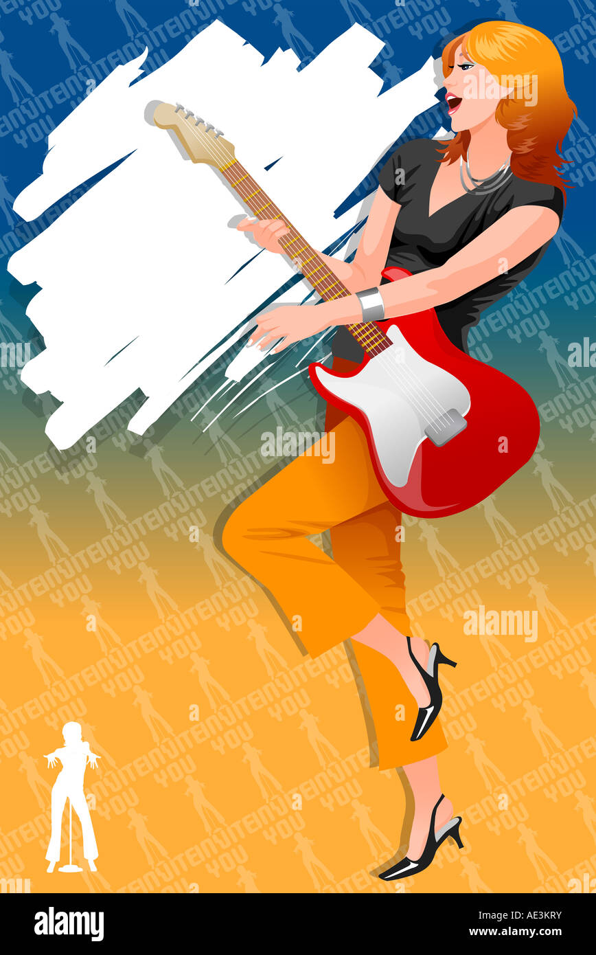 Woman playing a guitar and dancing Stock Photo - Alamy