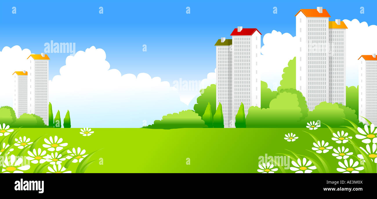 Garden in front of buildings Stock Photo - Alamy