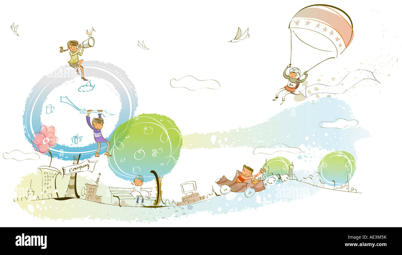 Boy parachuting over a road Stock Photo - Alamy