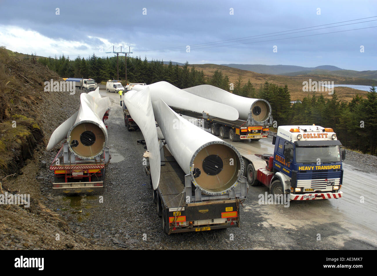Turbine Blades arrive at Cefn Croes wind farm in mid Wales Stock Photo ...