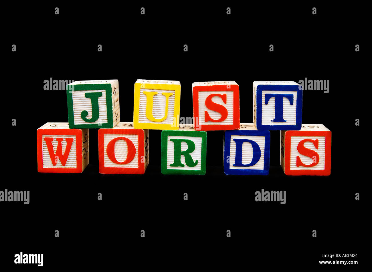 building blocks spelling just words Stock Photo - Alamy