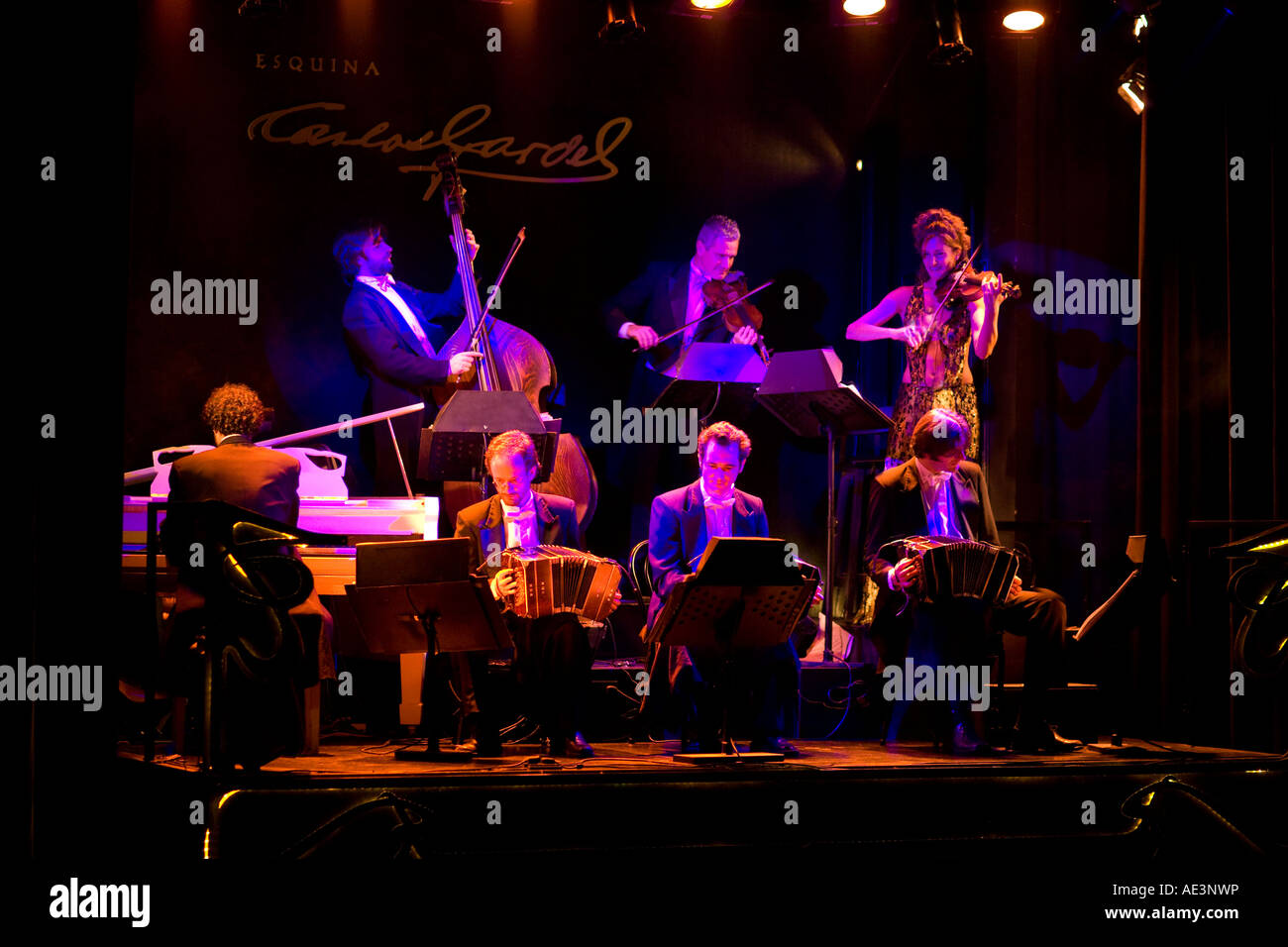Tango orchestra on stage. Dinner Tango spectacle at La Esquina de ...