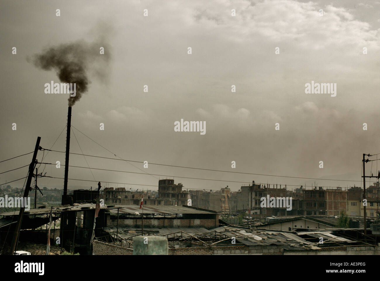Polution rising above Kathmandu skyline Stock Photo - Alamy