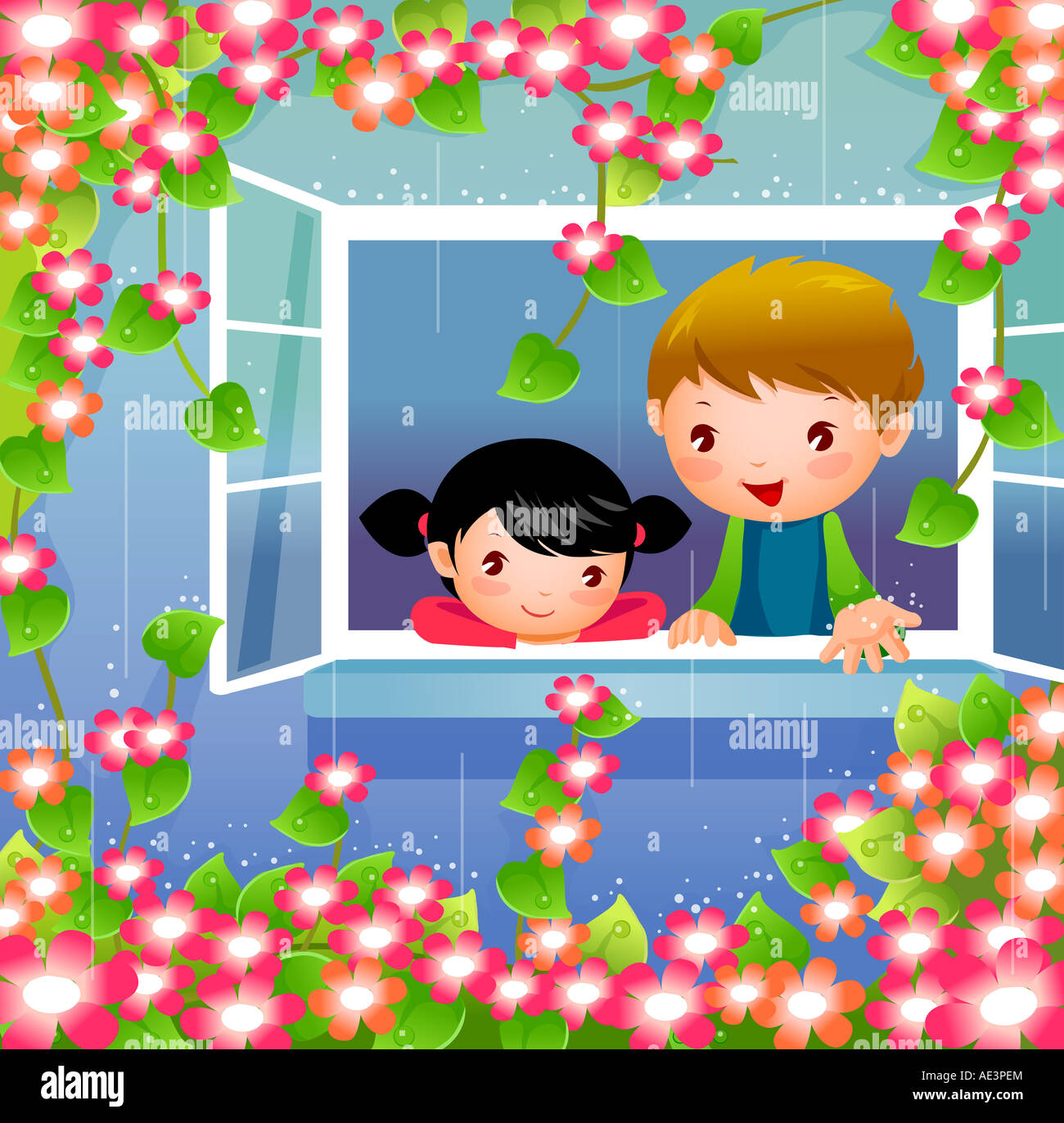 Child leaning out open window hi-res stock photography and images - Alamy