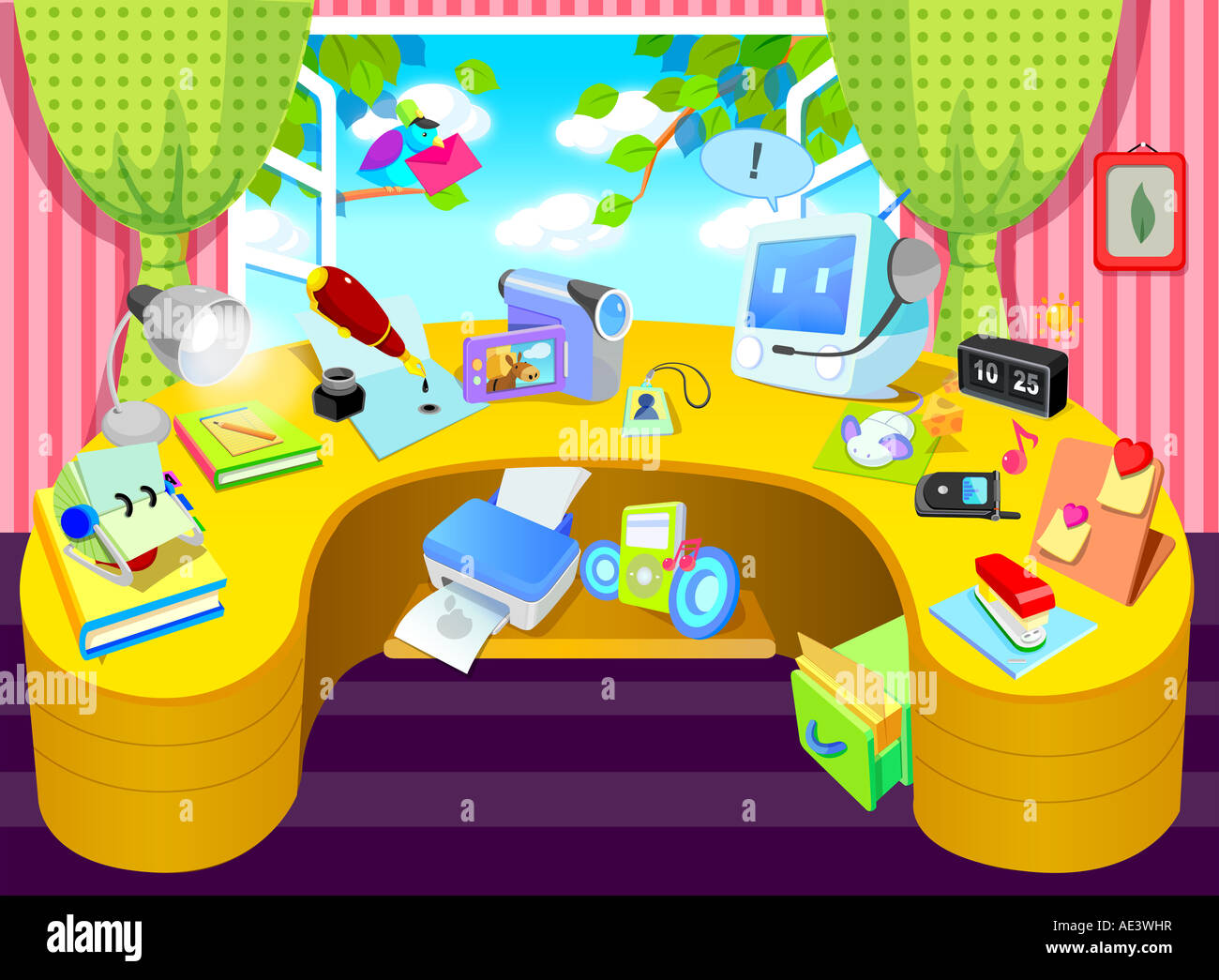 Group of objects at a table near a window Stock Photo - Alamy