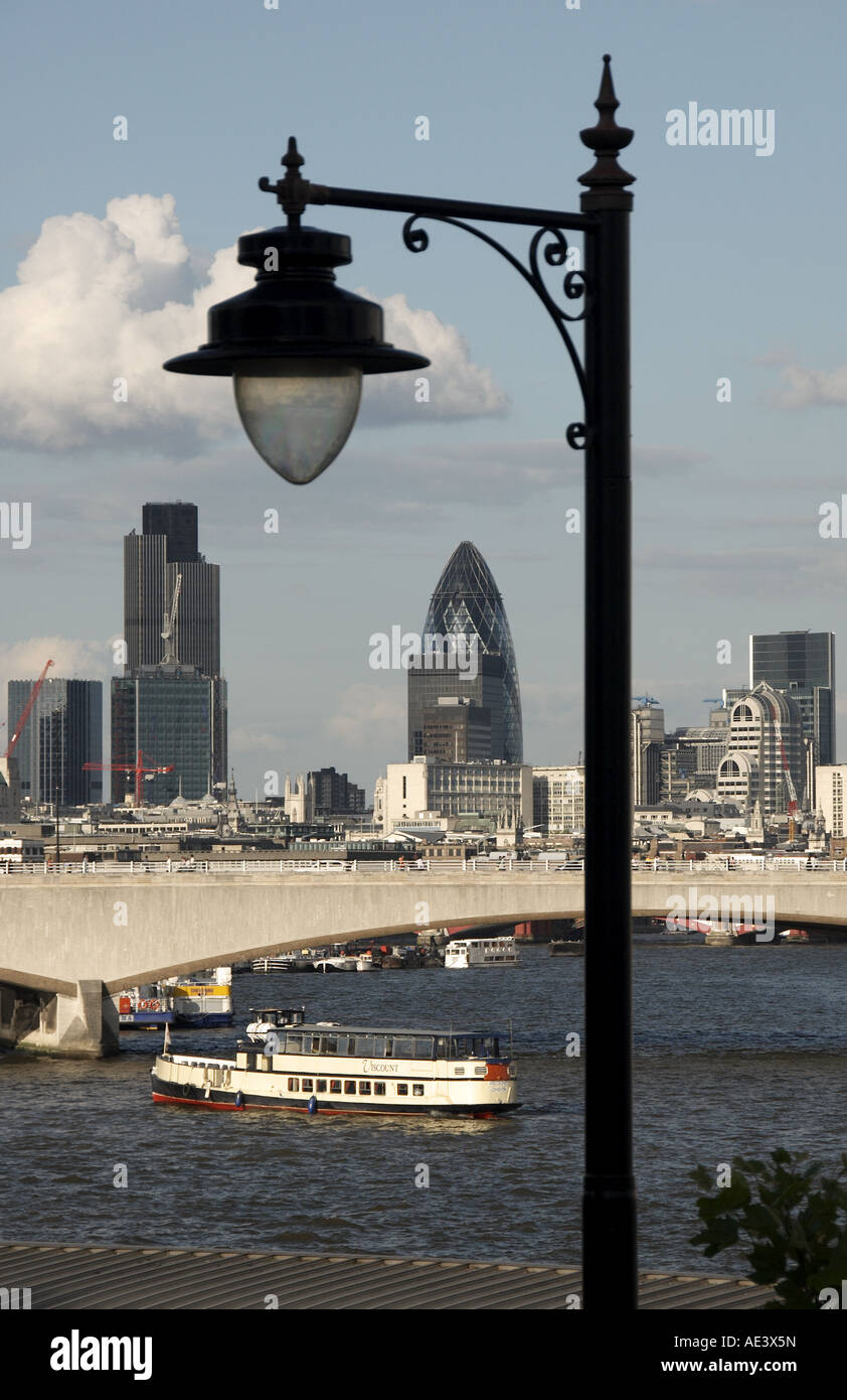 Old and new - traditional lamp post and views towards City of London ...