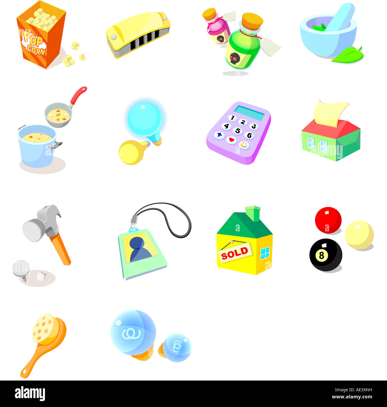 Group of objects on a white background Stock Photo - Alamy