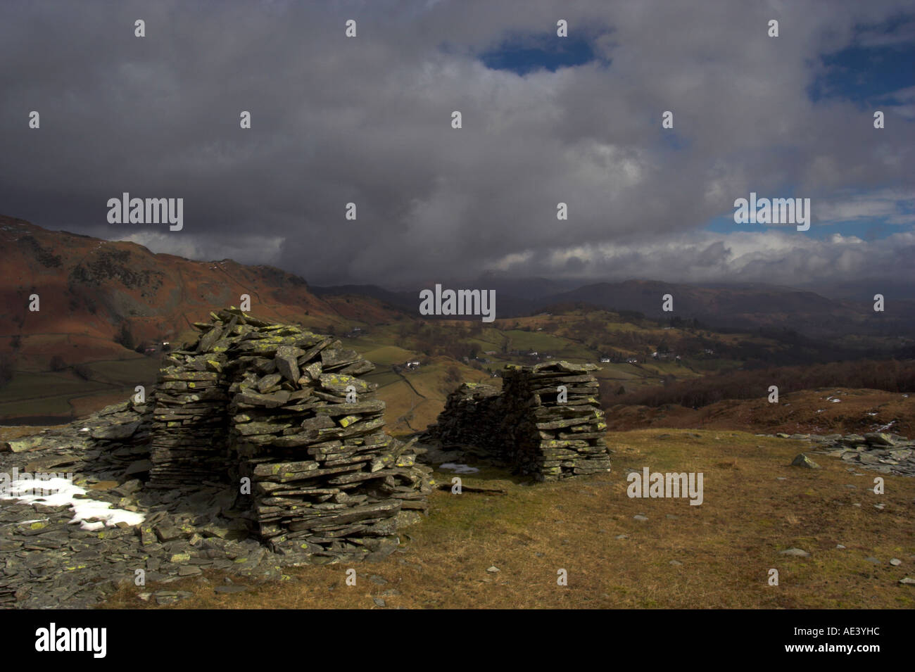 horizontal landscape photo of disused slate quarry workings and ...