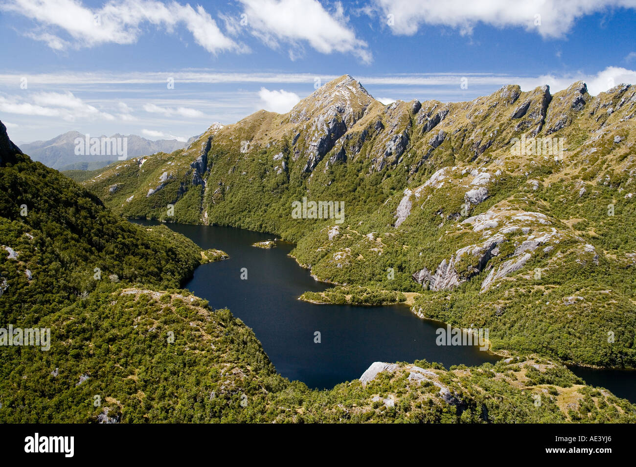 Lake Norwest Fiordland National Park South Island New Zealand aerial ...