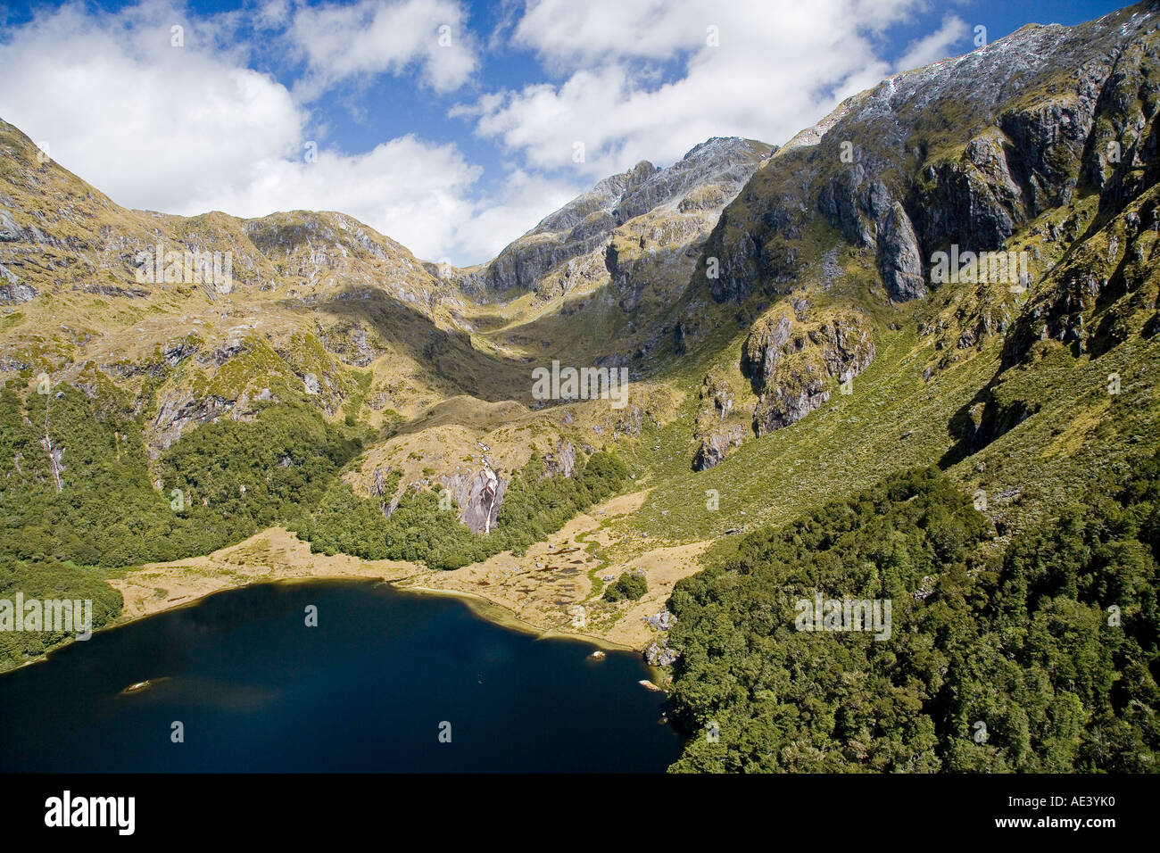 Lake Norwest Fiordland National Park South Island New Zealand aerial ...