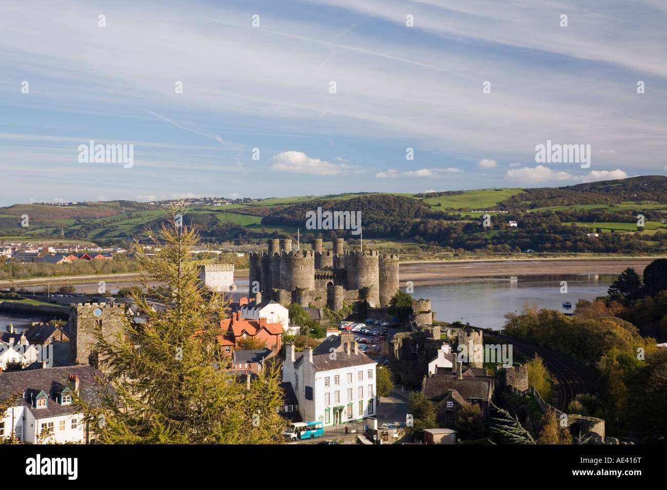 Medieval Conwy castle, UNESCO World Heritage Site, from walls walk ...
