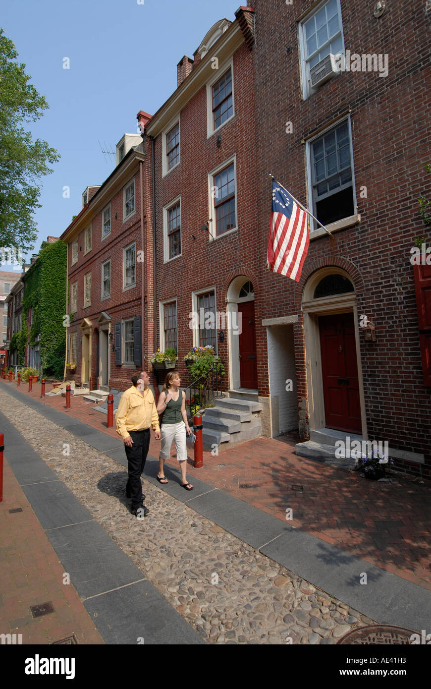 Elfreth's Alley couple viewing houses mod rel Philadelphia Pennsylvania ...