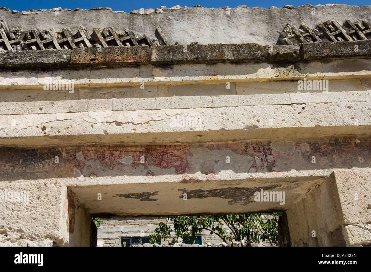 Old mural painting, Mitla, ancient Mixtec site, Oaxaca, Mexico Stock ...