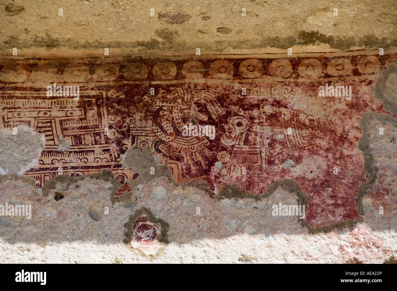 Old mural painting, Mitla, ancient Mixtec site, Oaxaca, Mexico Stock ...