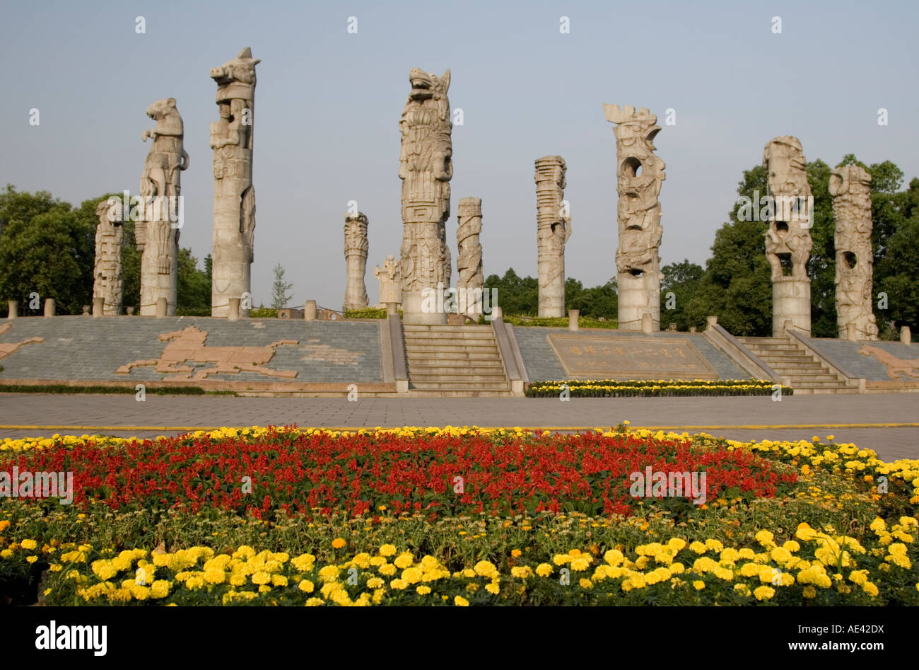 Symbolic stone sculpted totems in Deyang, China Stock Photo - Alamy