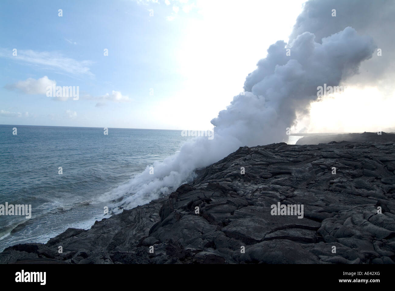 Steam plumes from hot lava, Kilauea Volcano, Hawaii Volcanoes National ...