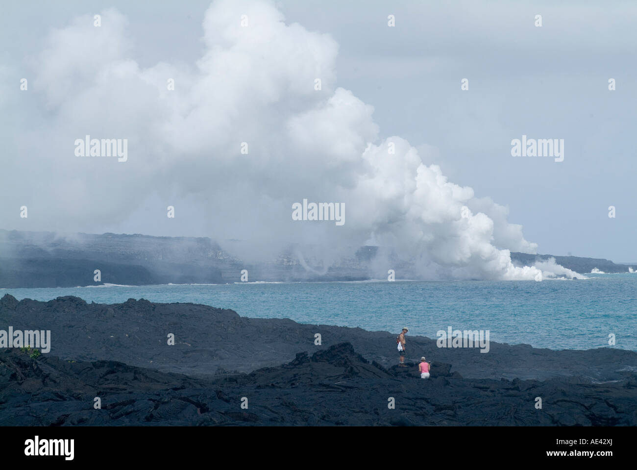Steam plumes from hot lava, Kilauea Volcano, Hawaii Volcanoes National ...