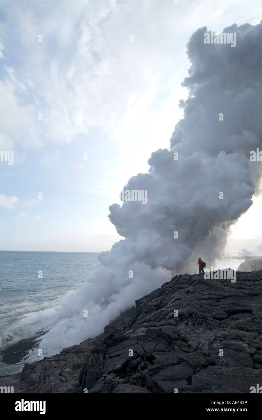 Plumes Of Steam Where The Lava Reaches The Sea Kilauea Volcano Hawaii