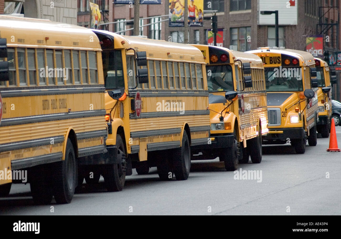 School buses for transporting runners after the Boston Massachusetts ...
