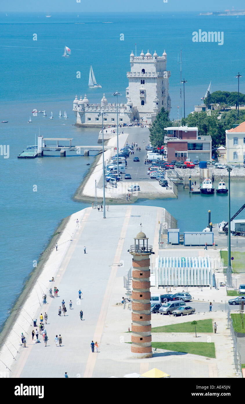 Aerial view of Belem Tower, UNESCO World Heritage Site, Belem, Lisbon ...