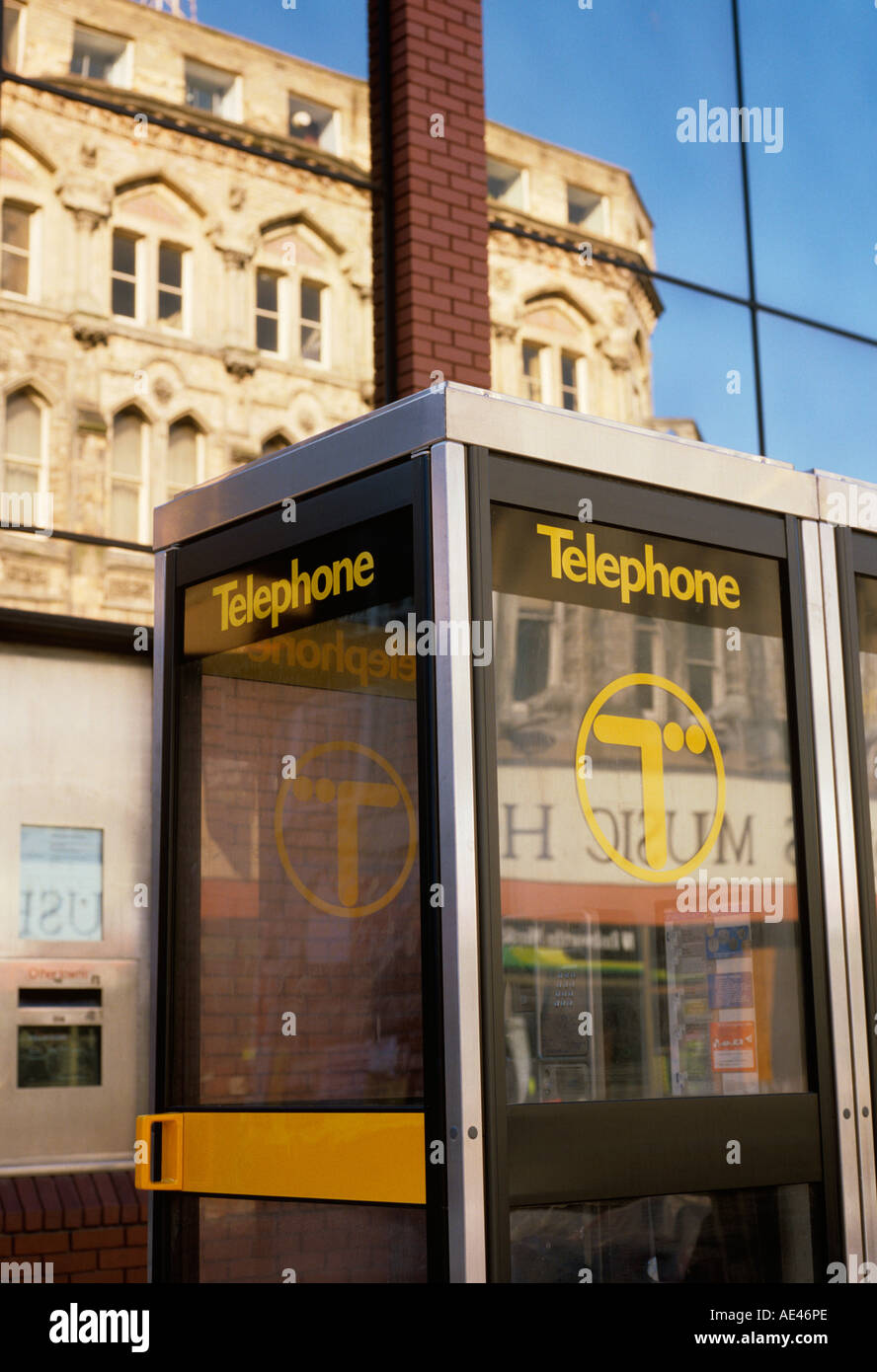 Merseyside Liverpool Whitechapel pair of modern BT phone booths Stock ...