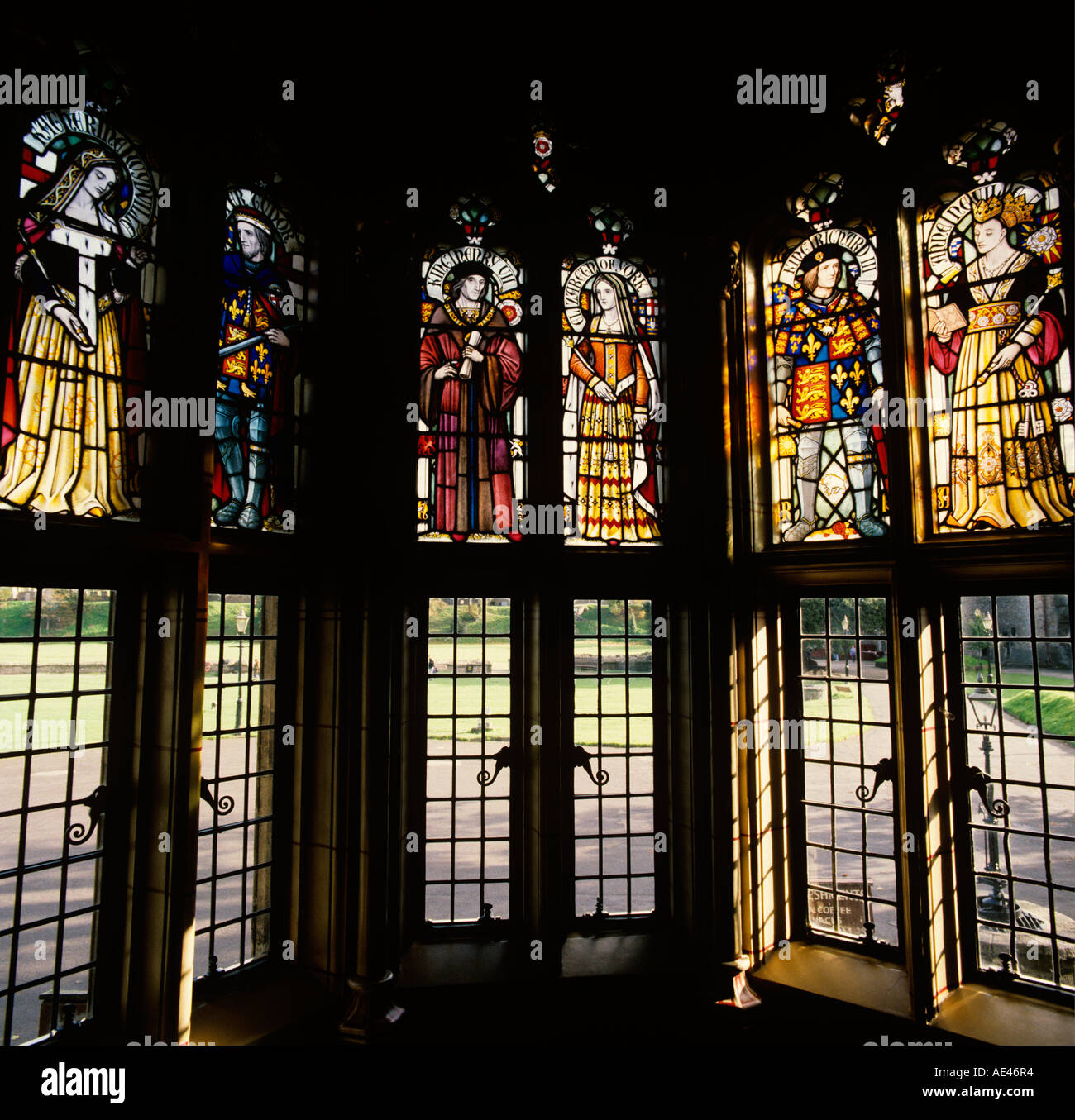Wales Cardiff Castle Stained Glass windows showing Monarchs Stock Photo ...