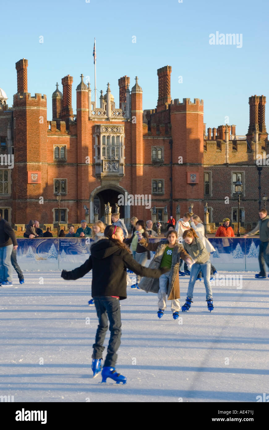 Ice skating rink in winter, Hampton Court, London, England, United ...
