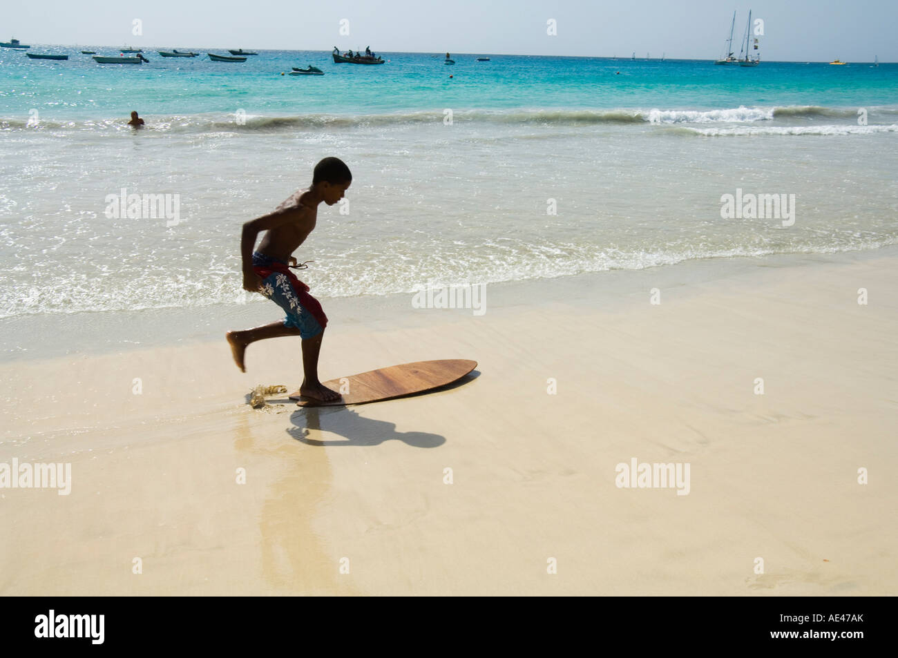 Beach surfing at Santa Maria on the island of Sal (Salt), Cape Verde ...