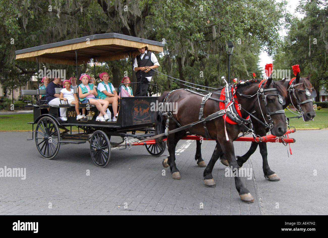 Horse drawn carriage tour Lafayette Square Savannah Georgia USA Stock ...