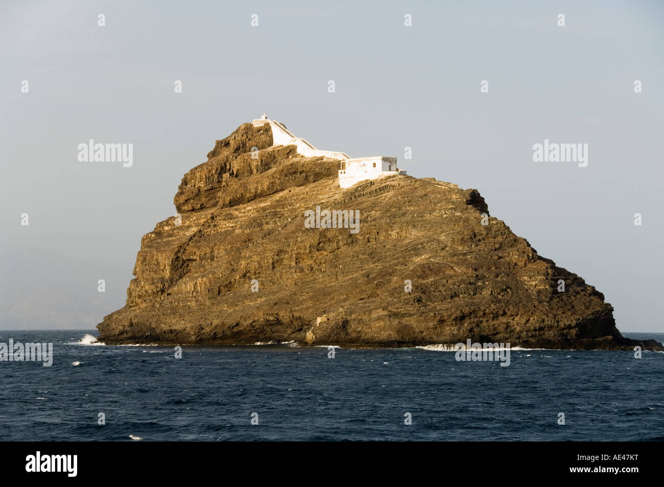 Lighthouse on rock in harbour at Mindelo, Sao Vicente, Cape Verde ...