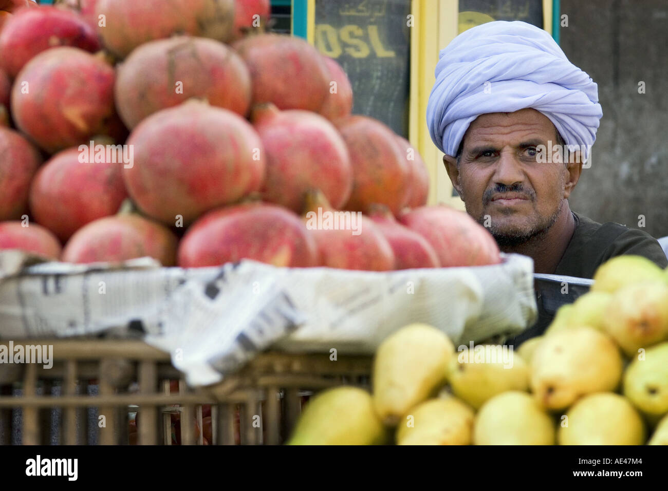 Fruit and veg seller Luxor street market Egypt Stock Photo - Alamy