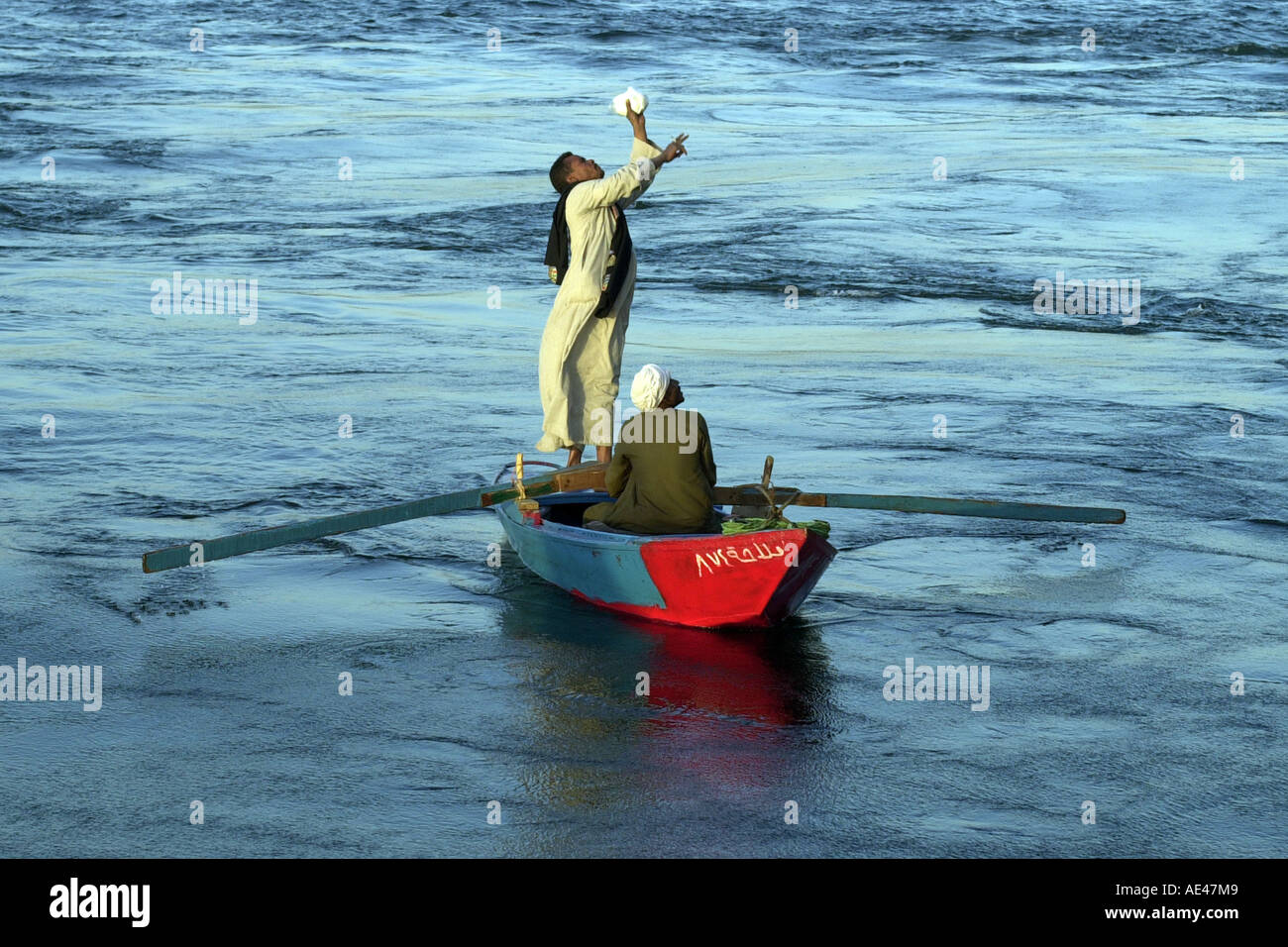 Rowing boat on River Nile Luxor Egypt with Stock Photo - Alamy