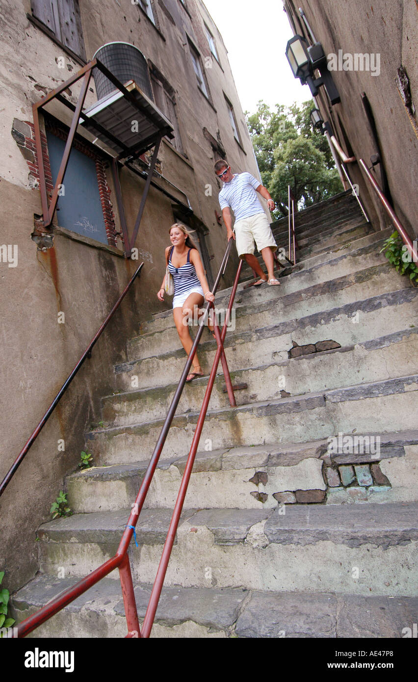Steep steps at Savannah river front Georgia USA Stock Photo - Alamy