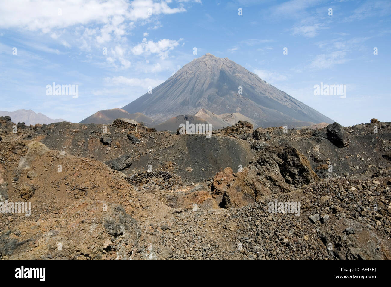The volcano of Pico de Fogo in the background, Fogo (Fire), Cape Verde ...