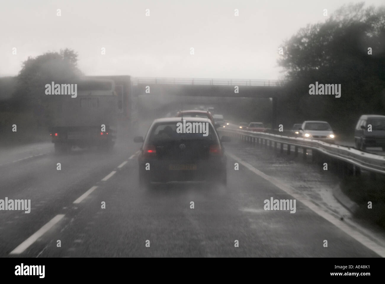 Driving with poor visibility in the rain on a dual carriageway in ...