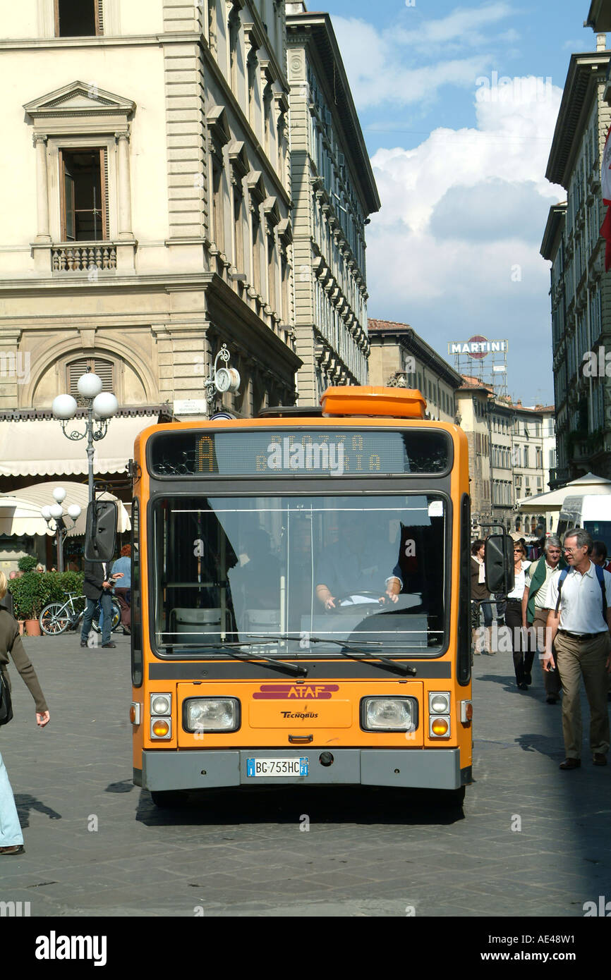 Bus travelling along a street in the city of Florence Tuscany Italy ...