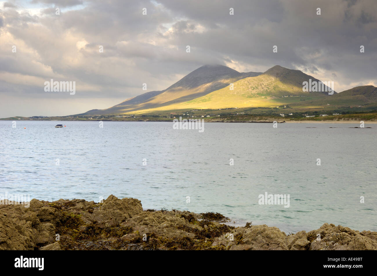 Croagh Patrick mountain and Clew Bay, from Old Head, County Mayo ...