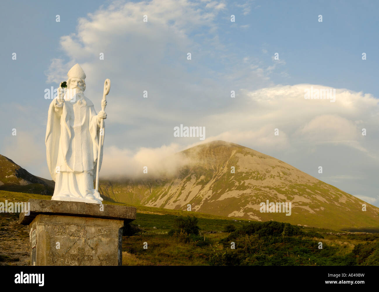 Statue of St. Patrick at the base of Croagh Patrick mountain, County ...