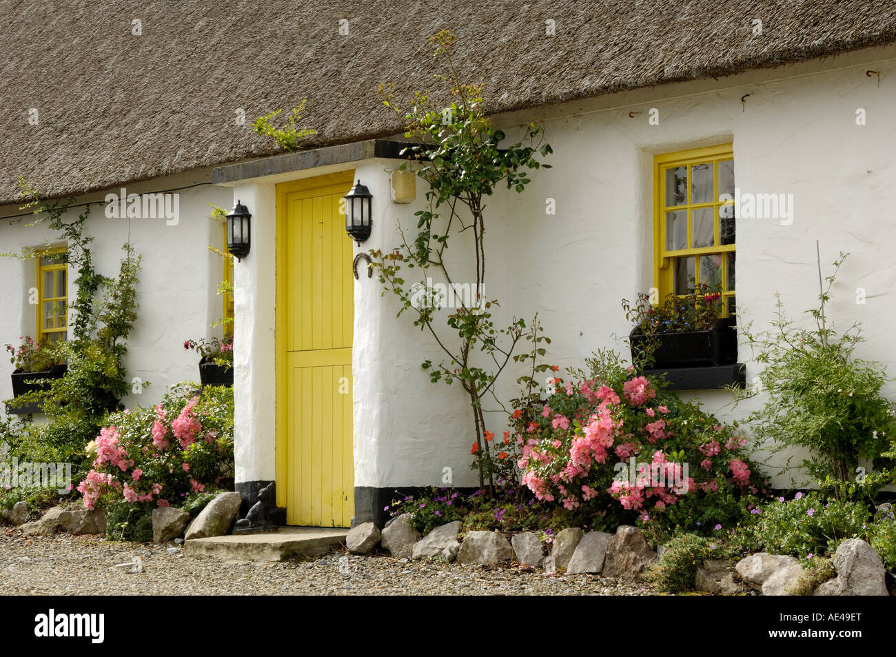 Thatched cottages, Ballyvaughan, County Clare, Munster, Republic of ...