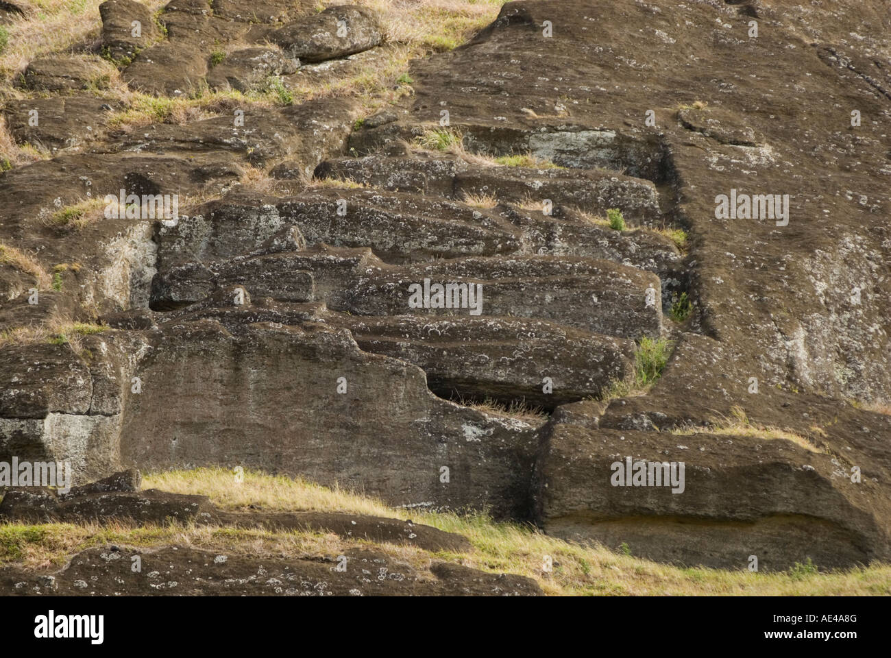 Moai quarry, Ranu Raraku Volcano, Easter Island (Rapa Nui), Chile Stock ...