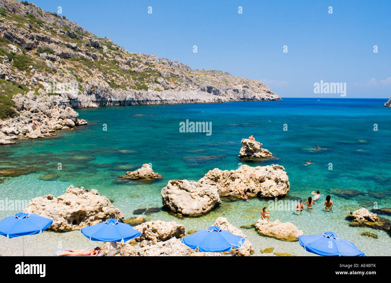 Ladiko or Anthony Quinn Bay, a rocky cove and small beach, Rhodes ...