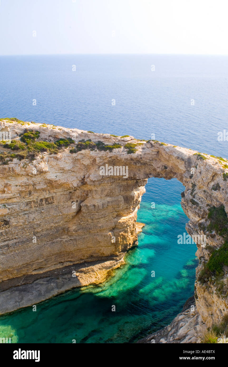 A view of the Trypitos Arch on the south coast of Paxos, Ionian Islands ...