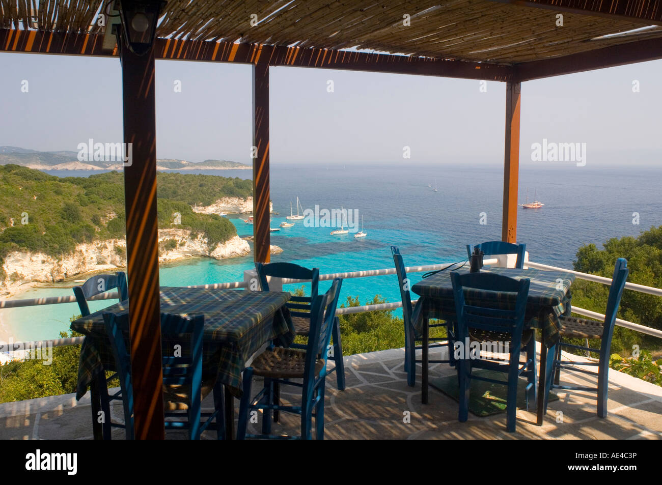 A taverna overlooking the coast above Voutoumi Beach, Anti-Paxos ...